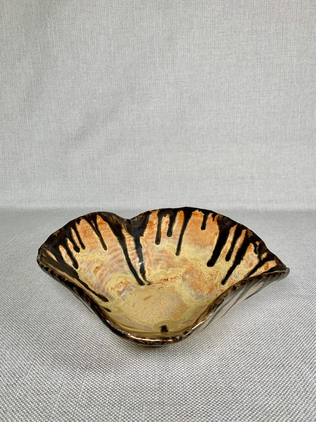 Studio Artisan Crafted Wavy Lava Glazed Ironstone Pottery Ceramic Bowl ...
