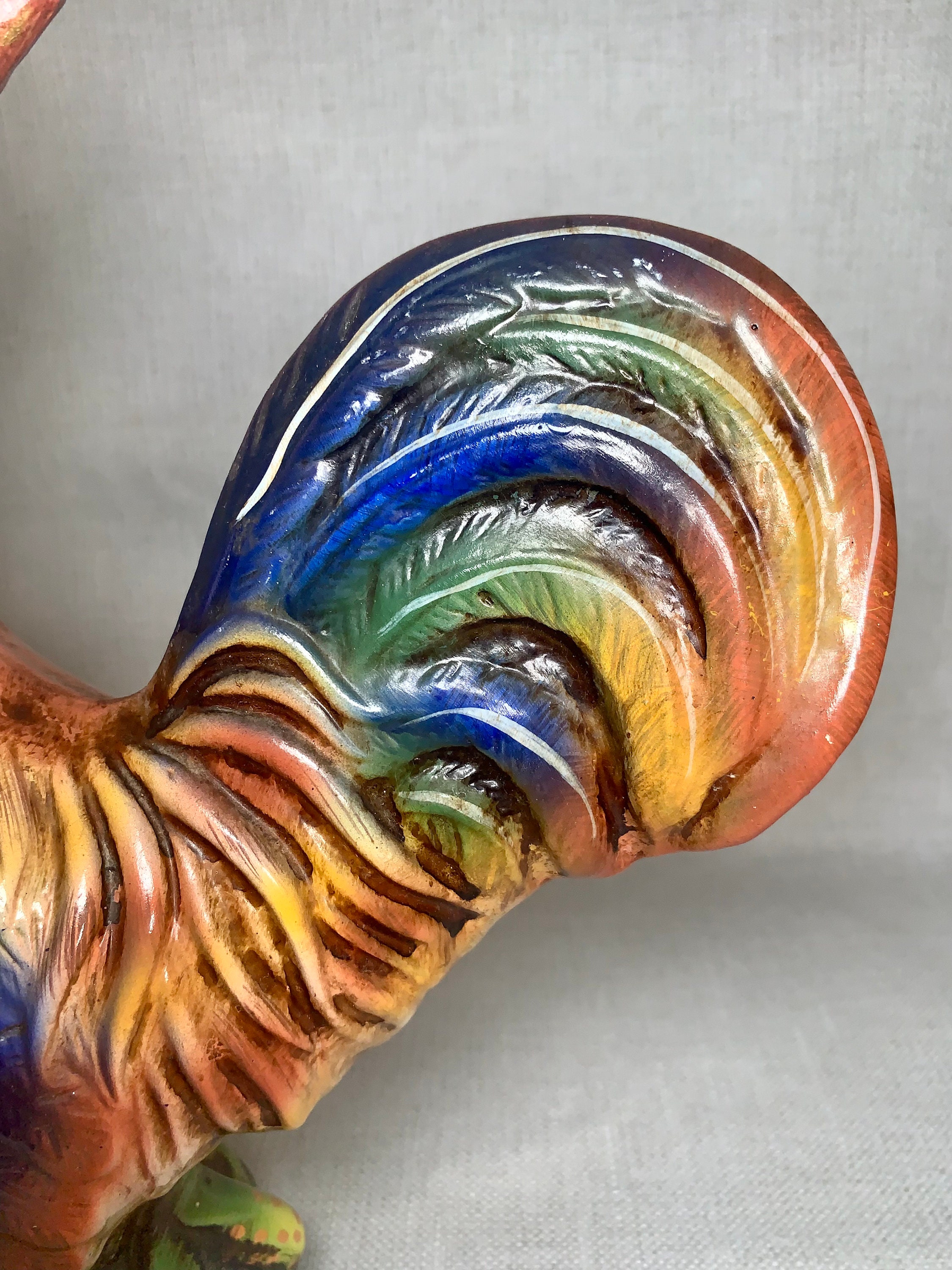 Large Colorful Farmhouse Hand Painted Ceramic Chicken Rooster Figurine ...