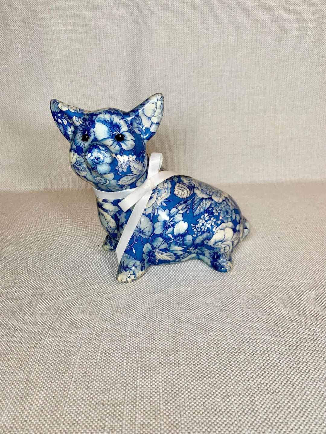 PEARL the Piggy - Blue and White Floral Pattern, Porcelain Patchworks ...