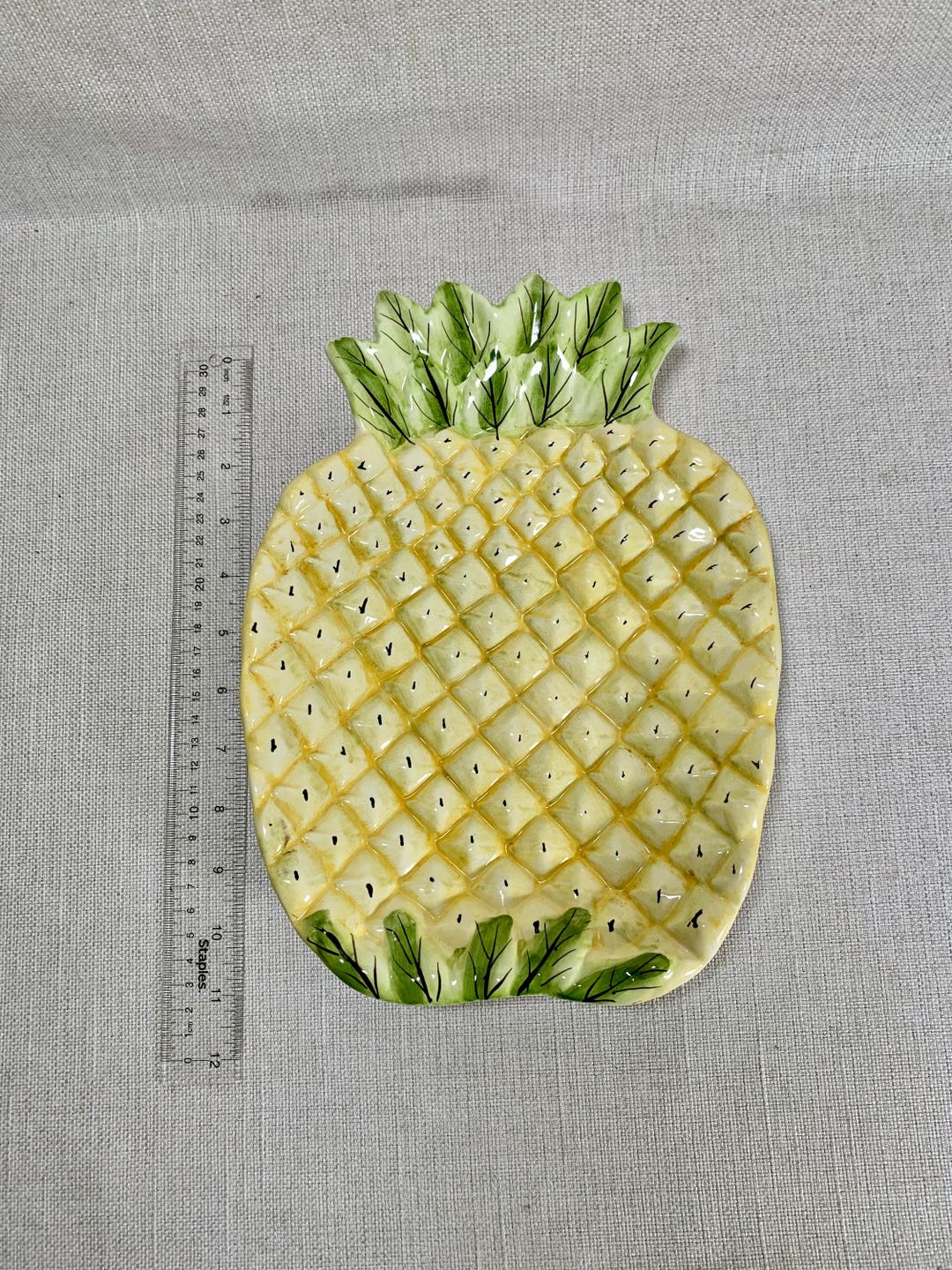 Vintage Ceramic Hand-painted Pineapple Platter Tray in Yellow and Green ...