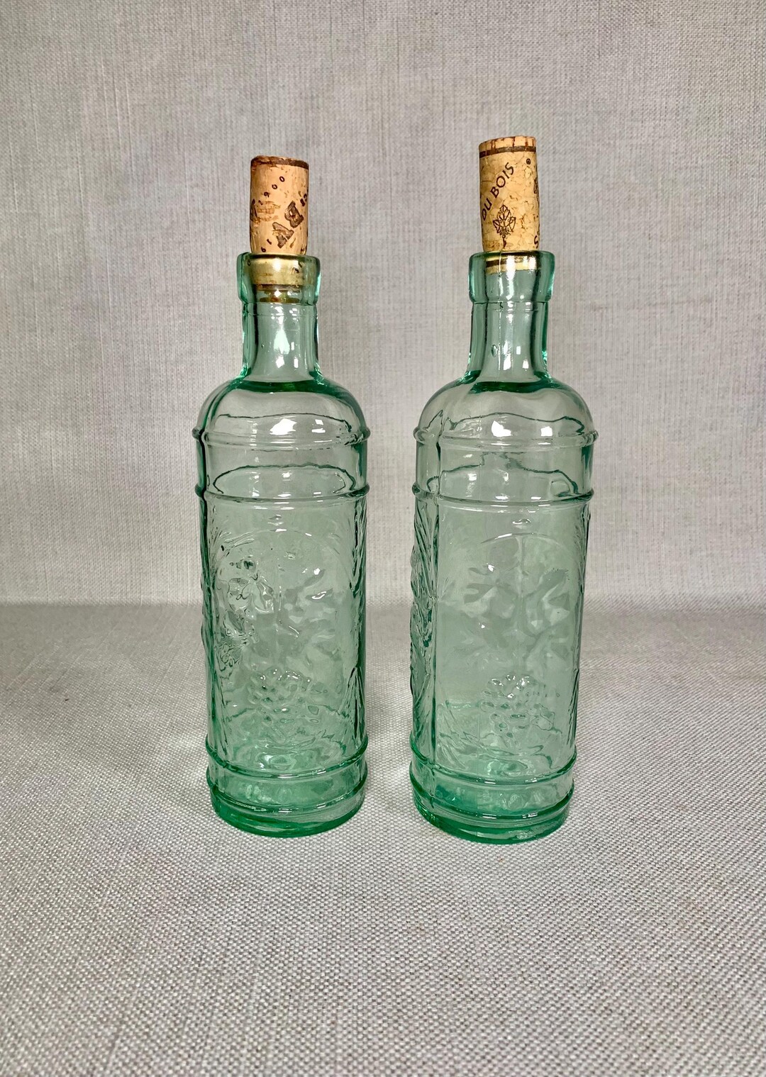 Vintage Decorative Mediterranean Clear Green Etched Grapes Glass Farm ...