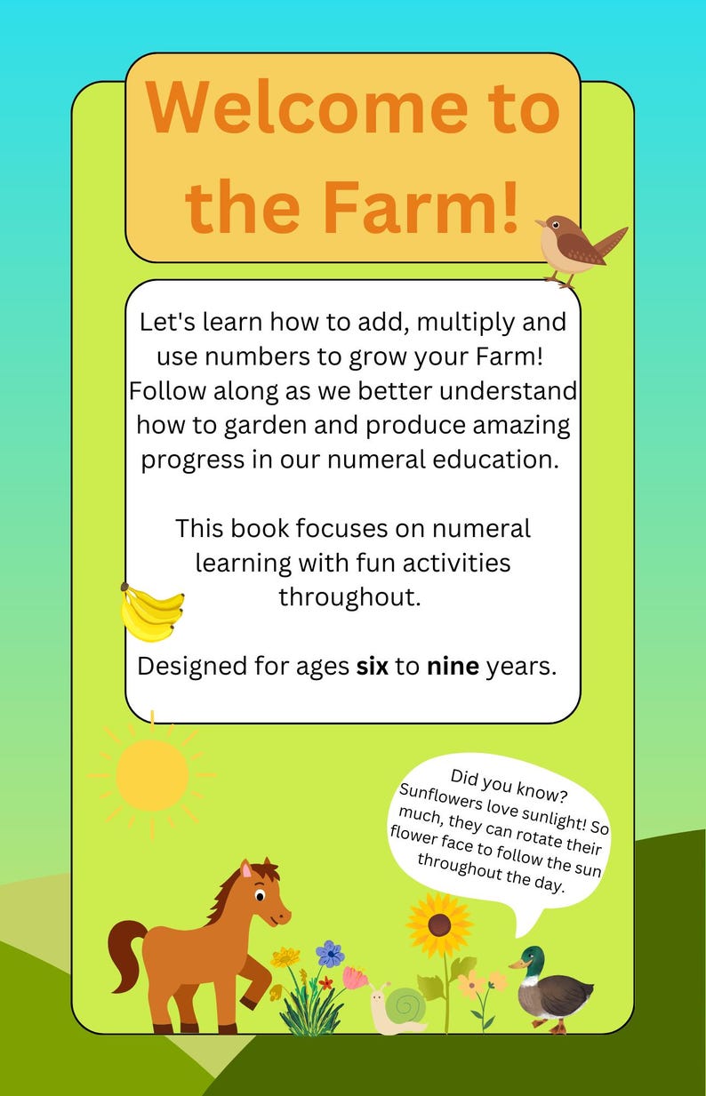 Plus and Multiplication Activity - Farm Book 1 Ages 7-9 - Etsy