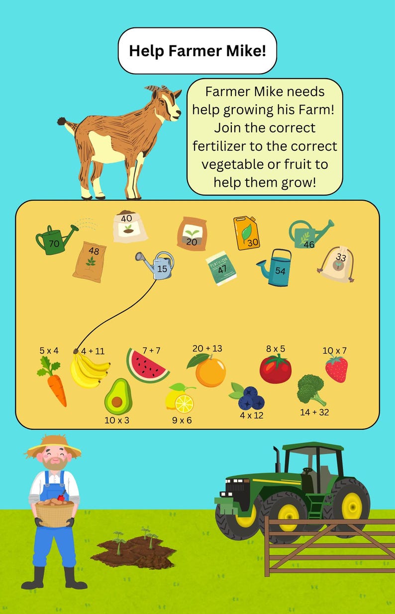 Plus and Multiplication Activity - Farm Book 1 Ages 7-9 - Etsy