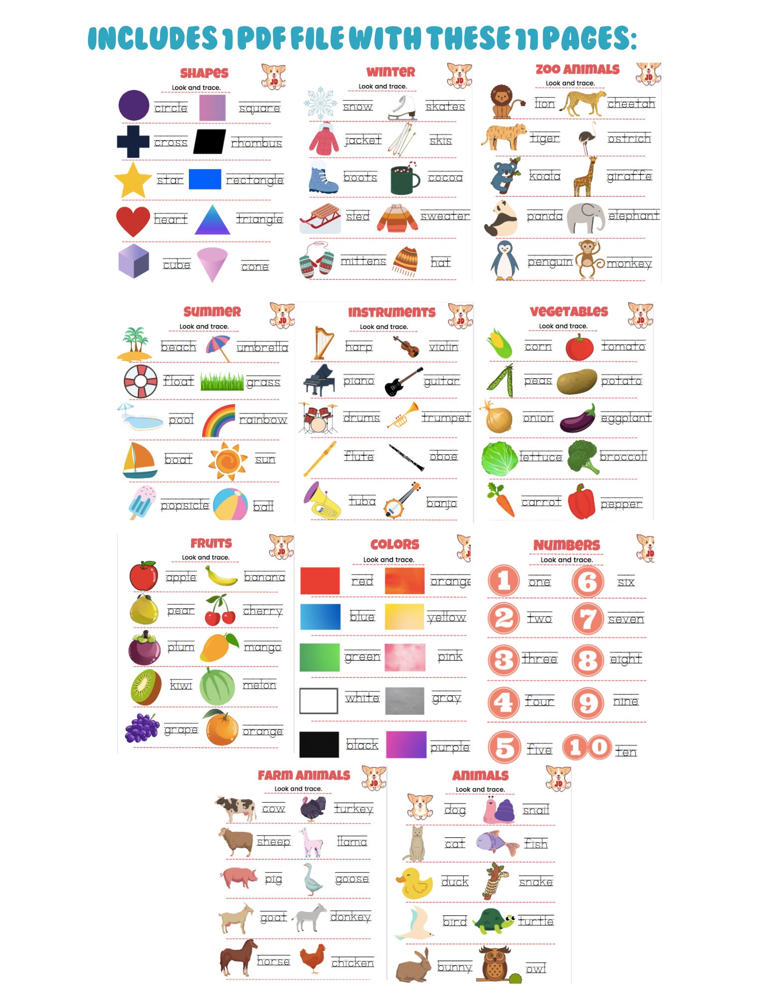 11 Page Printable Tracing Worksheet Bundle | Learn to Write | Digital ...