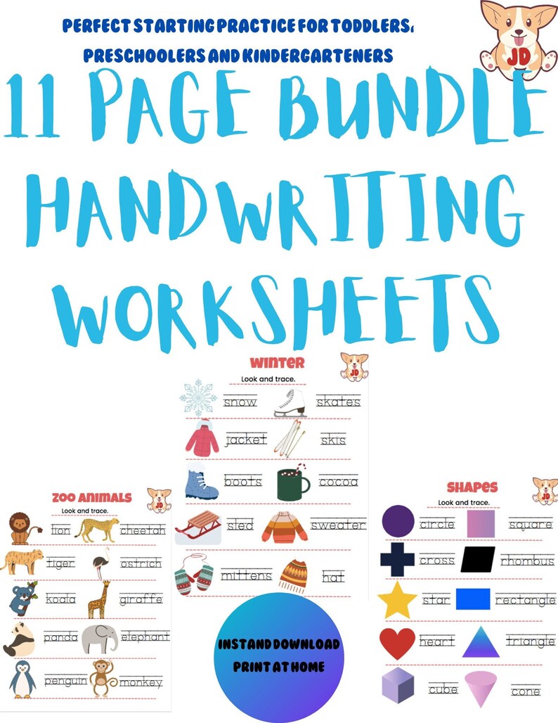 11 Page Printable Tracing Worksheet Bundle | Learn to Write | Digital ...