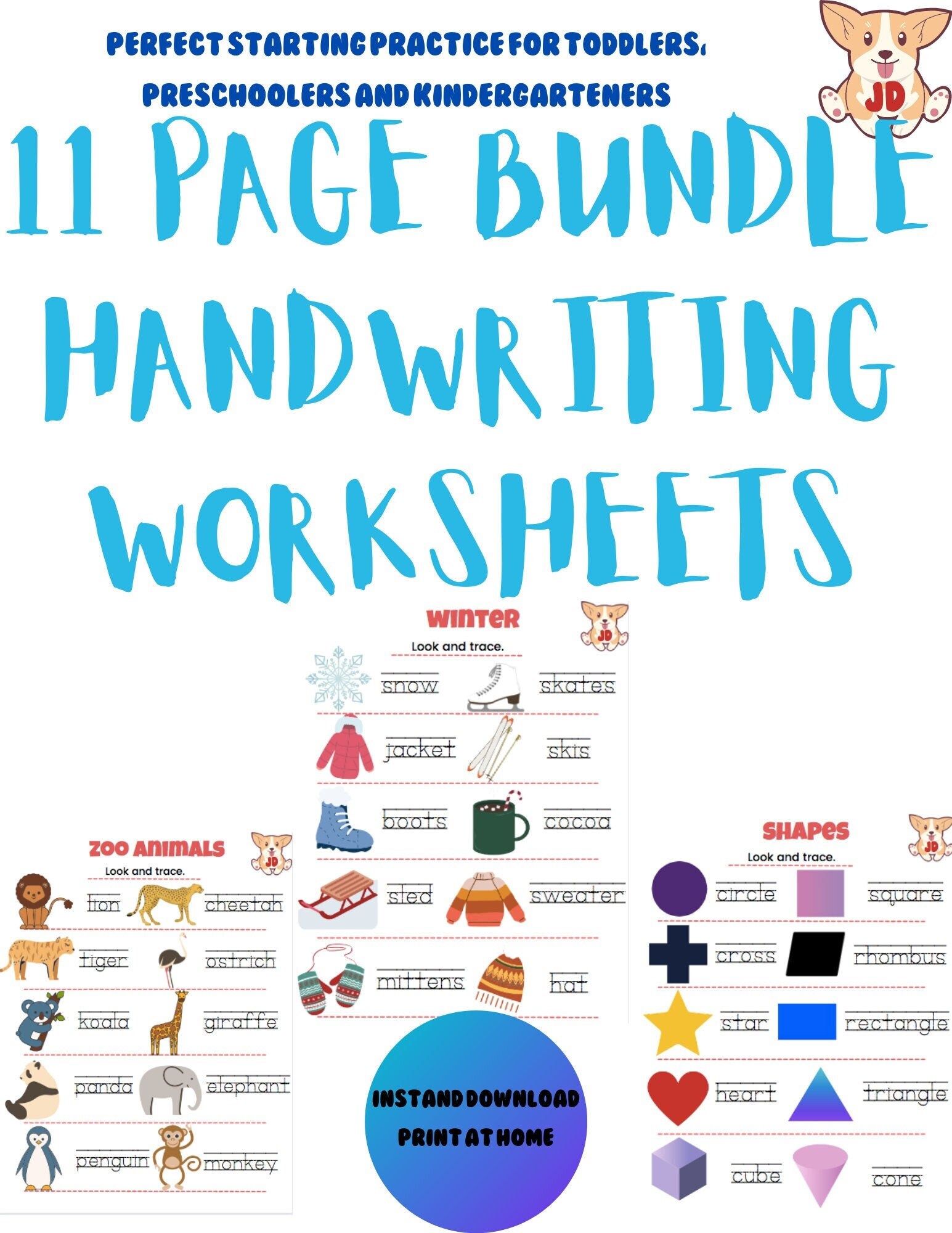 11 Page Printable Tracing Worksheet Bundle | Learn to Write | Digital ...
