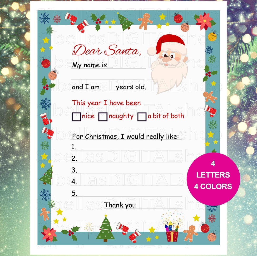 Santa Letter Printable - Dear Santa, Wish List, Template, Christmas ...