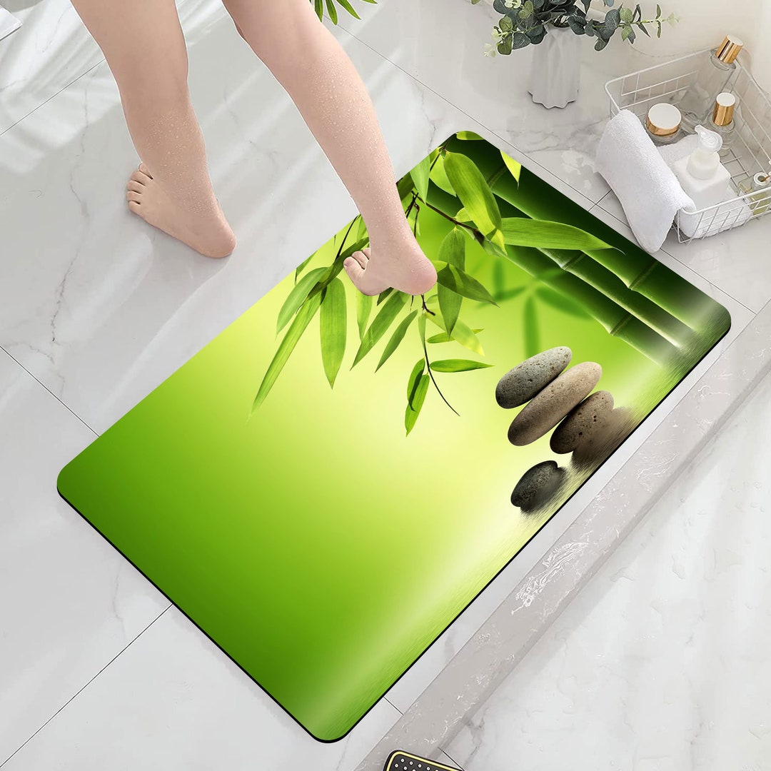 Bamboo and Zen Stone Bath Mat Relaxing Meditation Art Theme Fabric ...