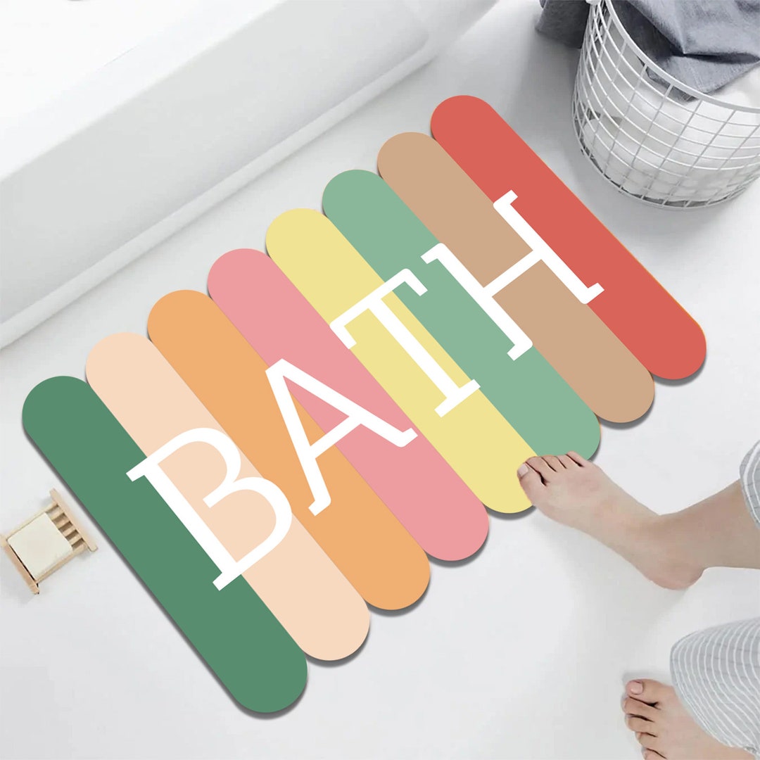Custom Text Size Bath Mat Cute Mats for Bathroom Colorful - Etsy