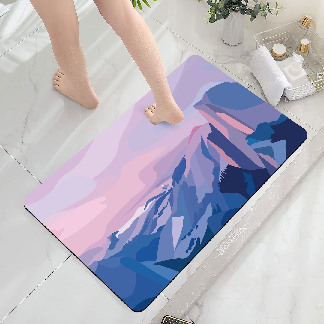 Watercolor Pine Mountain Bath Mat Tree Plants Silhouettes - Etsy