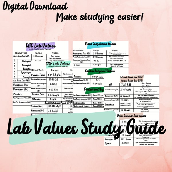 Nursing Lab Values Printable - Etsy