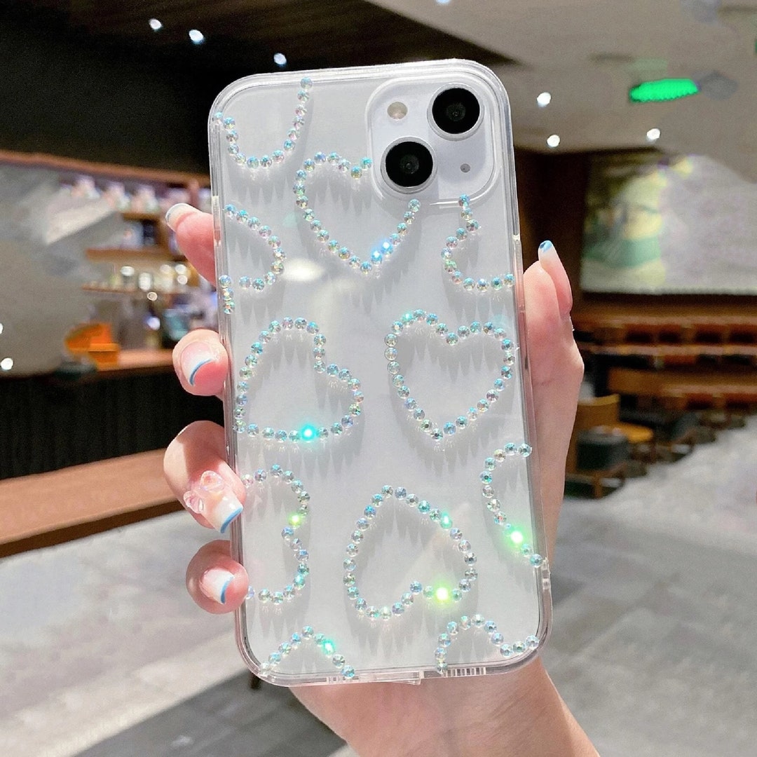 Coque de téléphone transparente coeur strass pour iPhone 14 13 12 11 ...