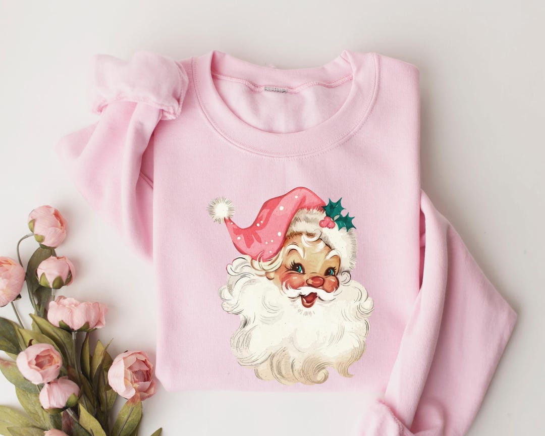 Pink Santa Retro Christmas T-shirts Sweatshirts for Women Pink ...