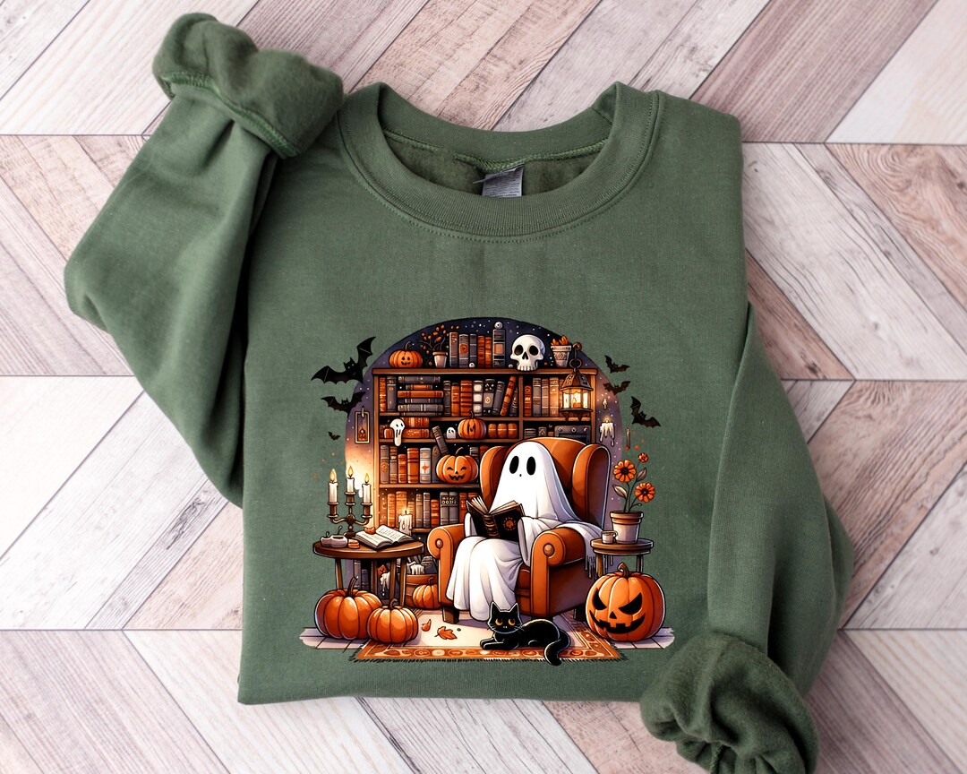 Retro Ghost Reading Books Sweatshirt and Hoodie, Halloween Shirt ...