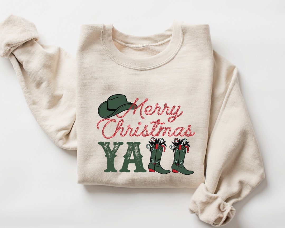 Cowboy Merry Christmas Yall Sweatshirt, Western Christmas Sweater ...