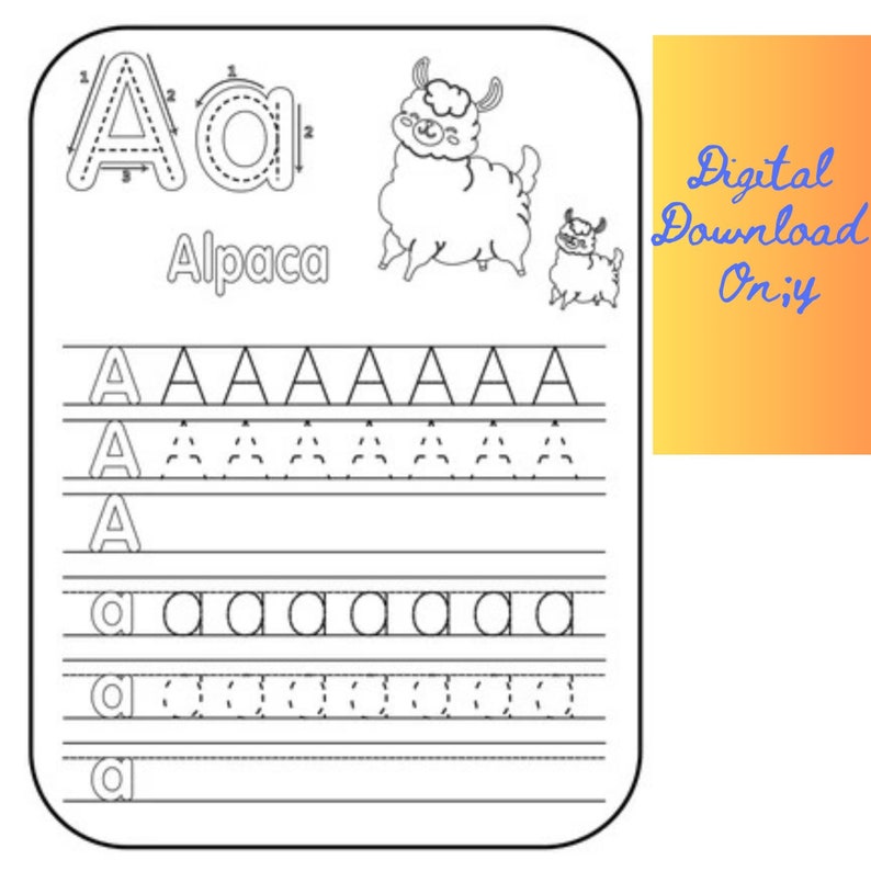 Alphabet Tracing Worksheets: A-Z Activity Book (PDF Download) - Etsy