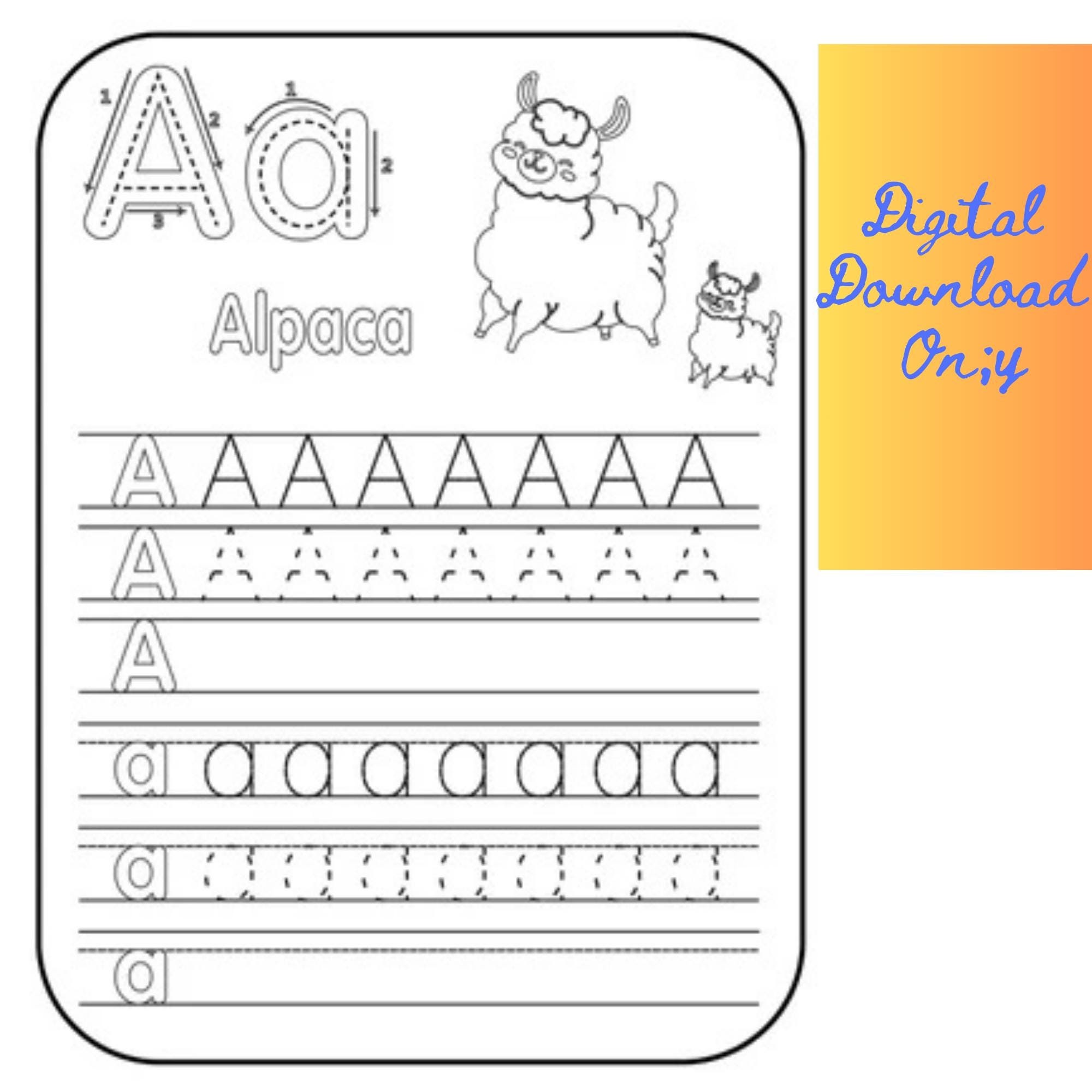 Alphabet Tracing Worksheets: A-Z Activity Book (PDF Download) - Etsy
