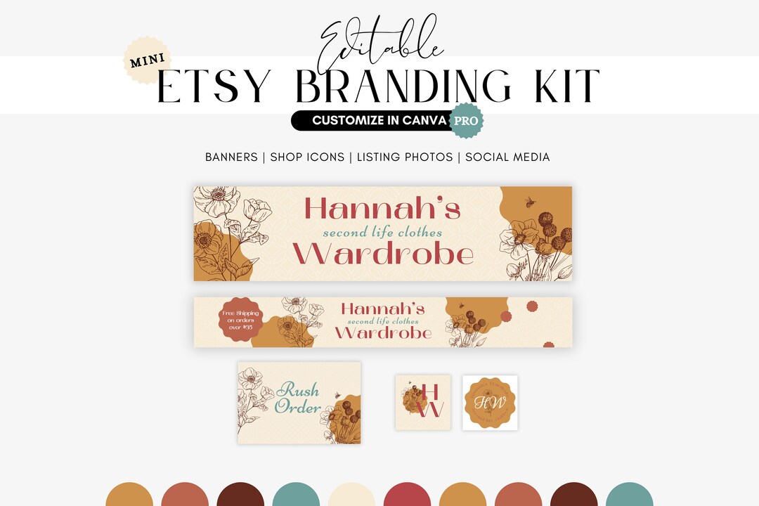 Mini Etsy Branding Kit, Shop Banner and Logo Designs, Canva Pro ...