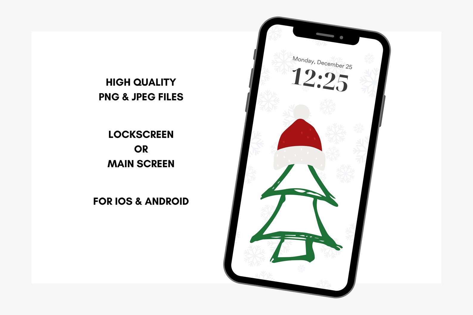 Santa Hat and Christmas Tree Phone Wallpaper, Festive Holiday Lock ...