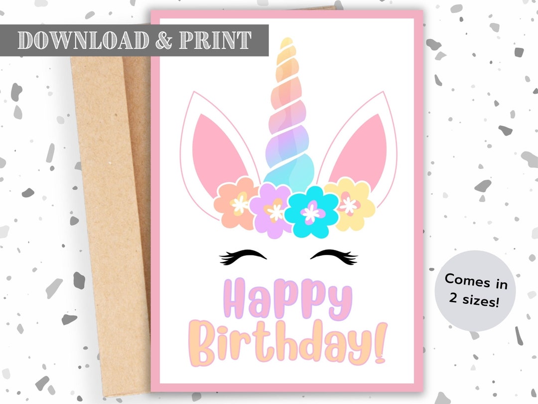 Printable Unicorn Birthday Card, Instant Digital Download - Etsy