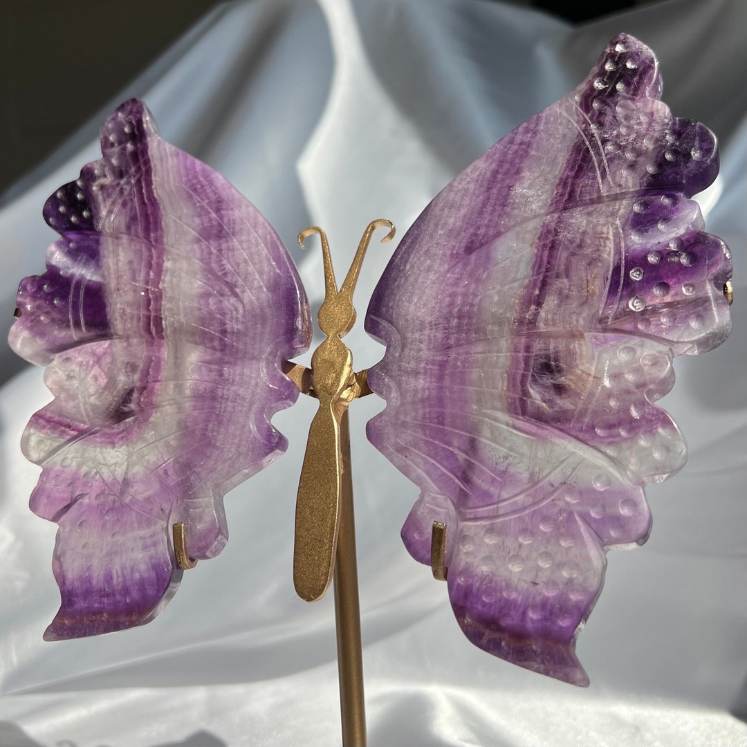 Butterfly Fluorite Wings, Butterfly Wing on Custom Stand, Purple Pink ...