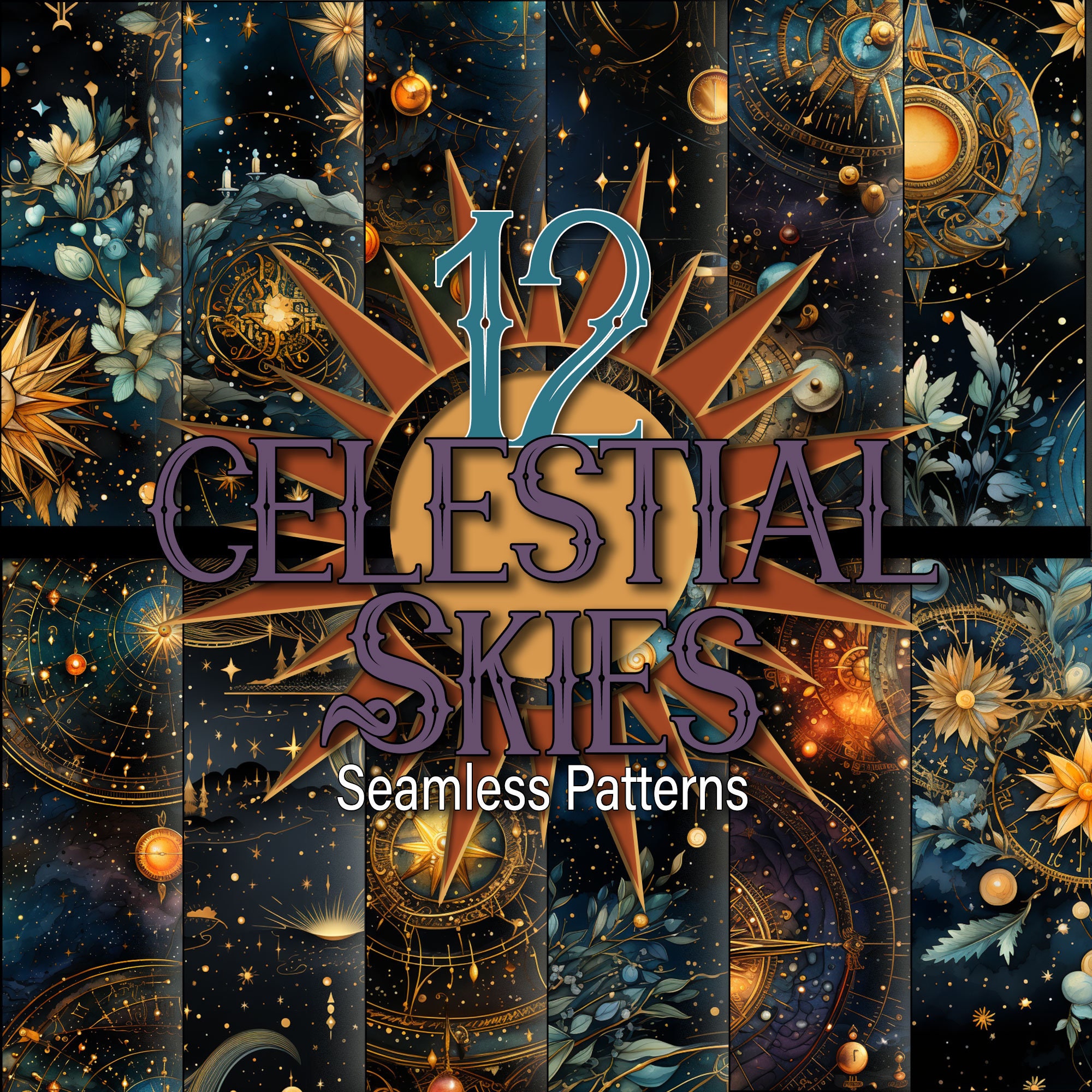 Celestial Skies Seamless Pattern Includes PAT File Scrapbook - Etsy
