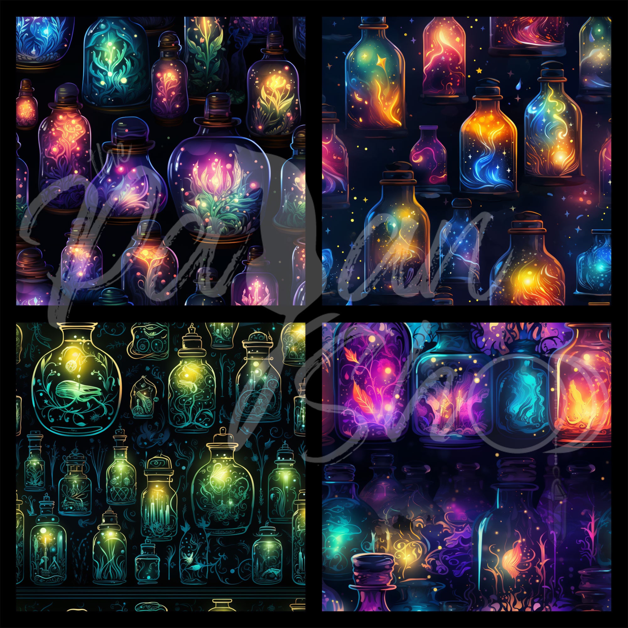 16 Neon Magical Potions Seamless Pattern Includes PAT File Scrapbook ...