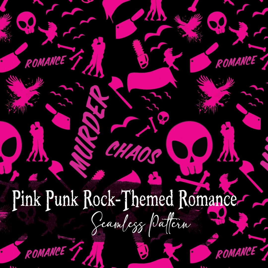 Pink Punk Rock-themed Romance Seamless Pattern - Scrapbook Paper Junk ...