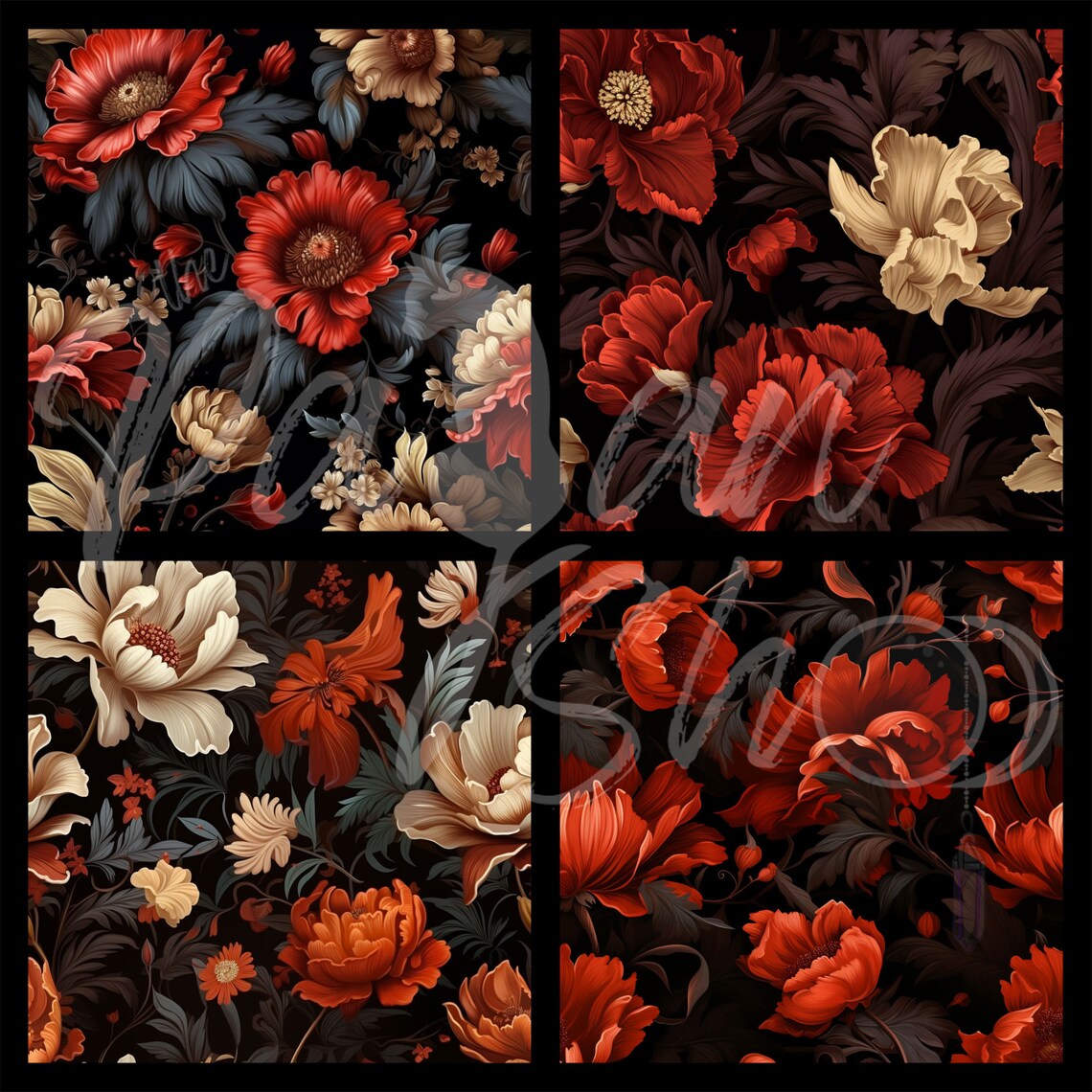 16 Southern Gothic Flower Seamless Pattern Includes PAT File Scrapbook ...