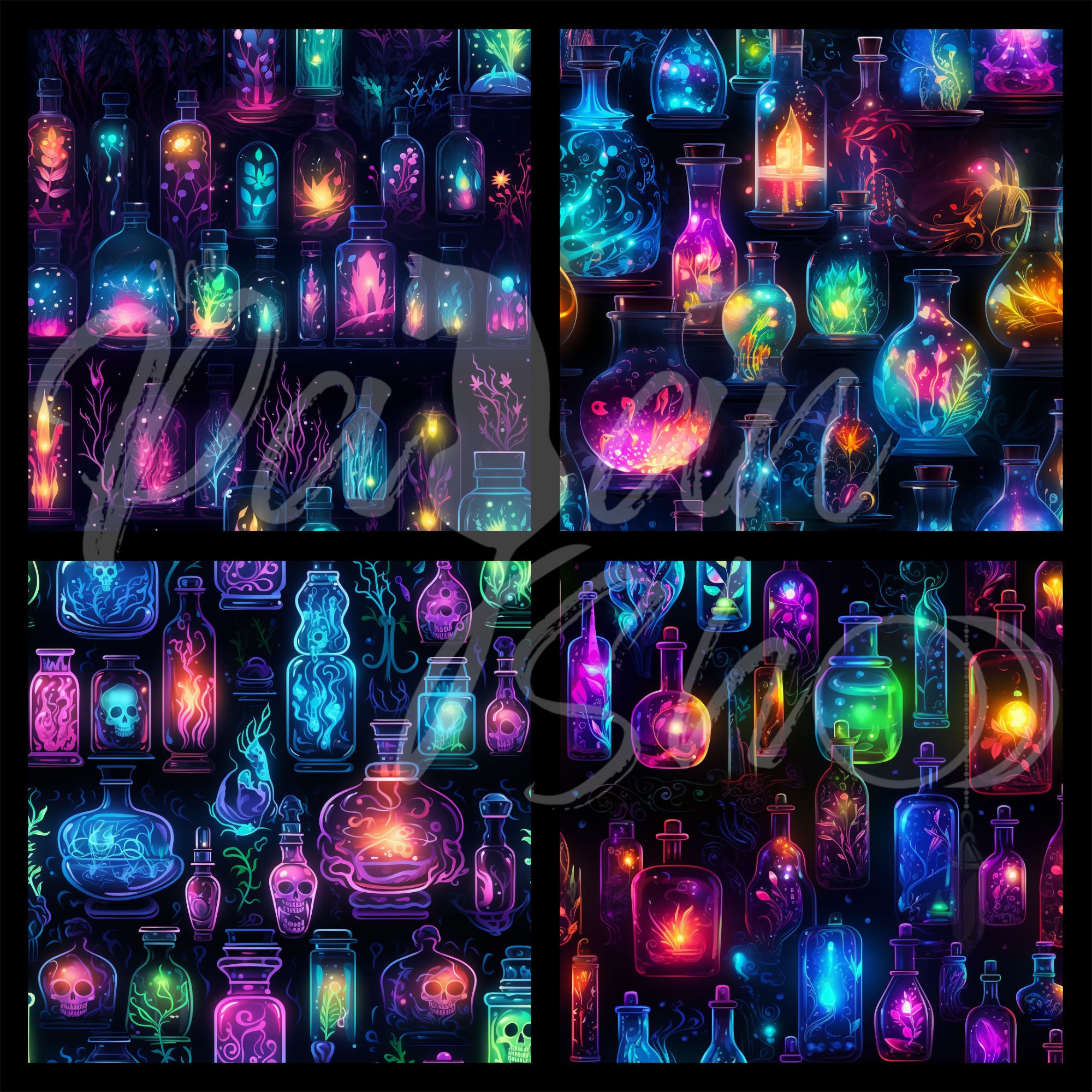 16 Neon Magical Potions Seamless Pattern Includes PAT File Scrapbook ...