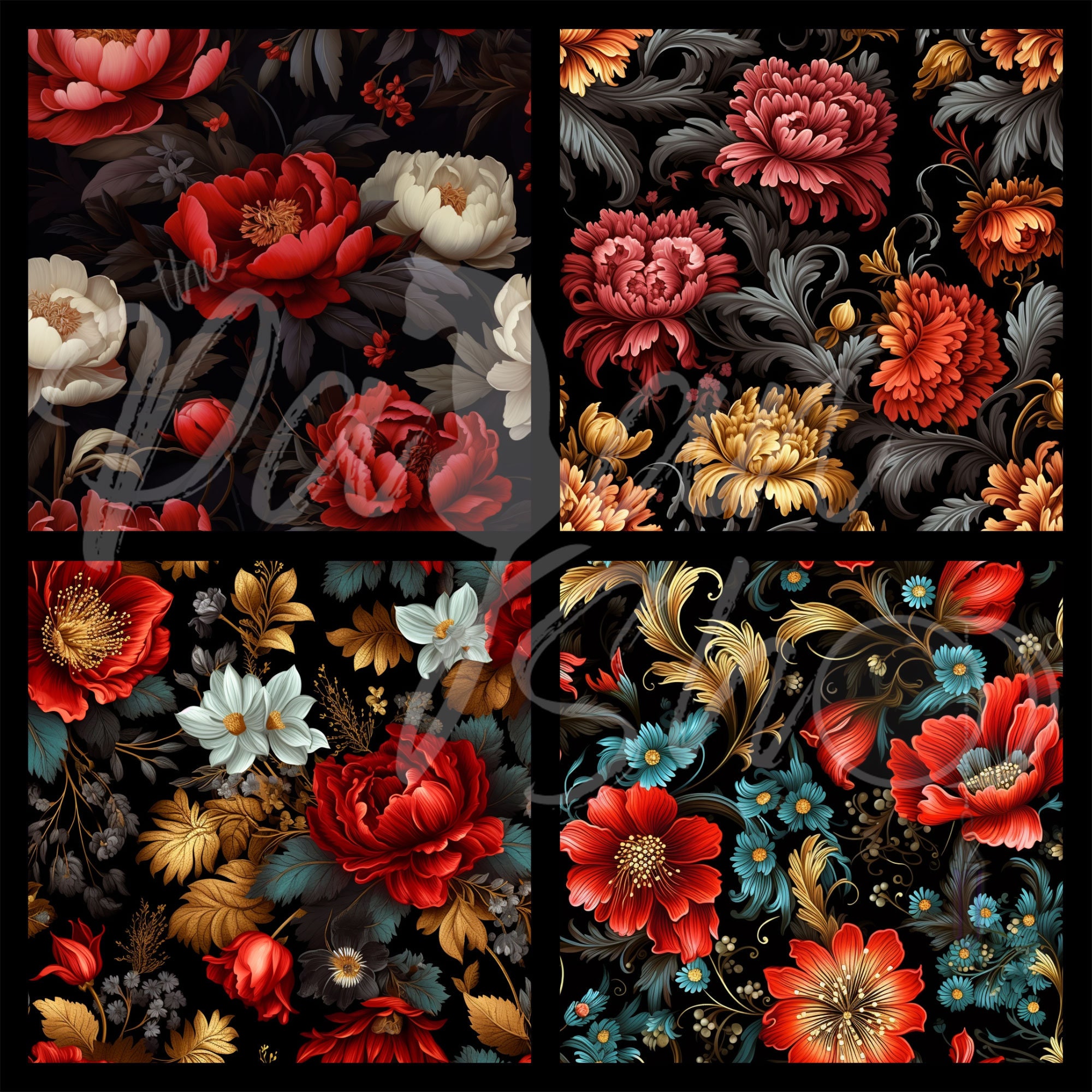 16 Southern Gothic Flower Seamless Pattern Includes PAT File Scrapbook ...