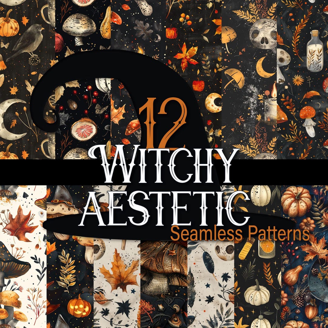 Witchy Seamless Pattern Pack: Spooky Halloween Designs (digital ...