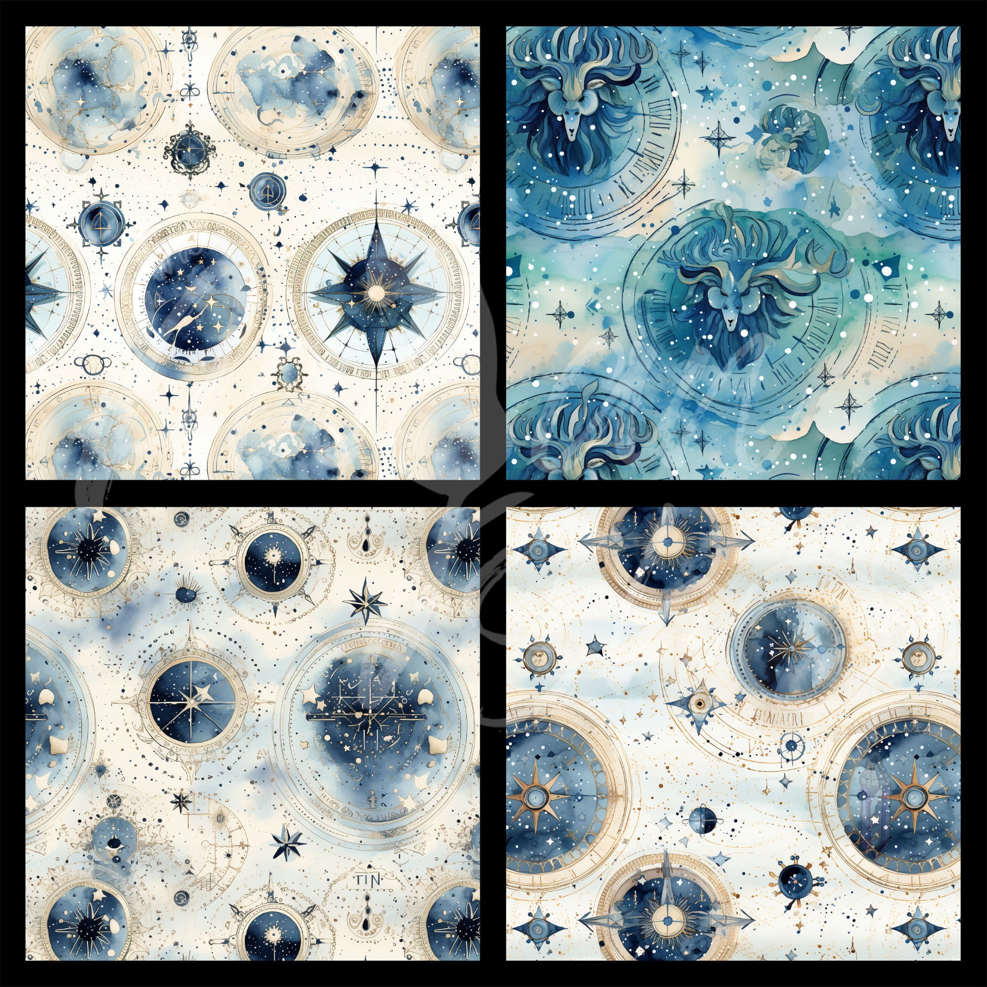 16 Zodiac Celestial Watercolor Seamless Pattern Includes PAT File ...
