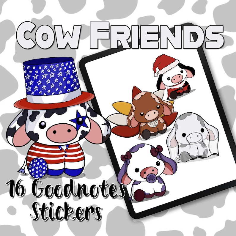 Cute Cow Friends Goodnotes Stickers – 16 Holiday Planner Stickers ...