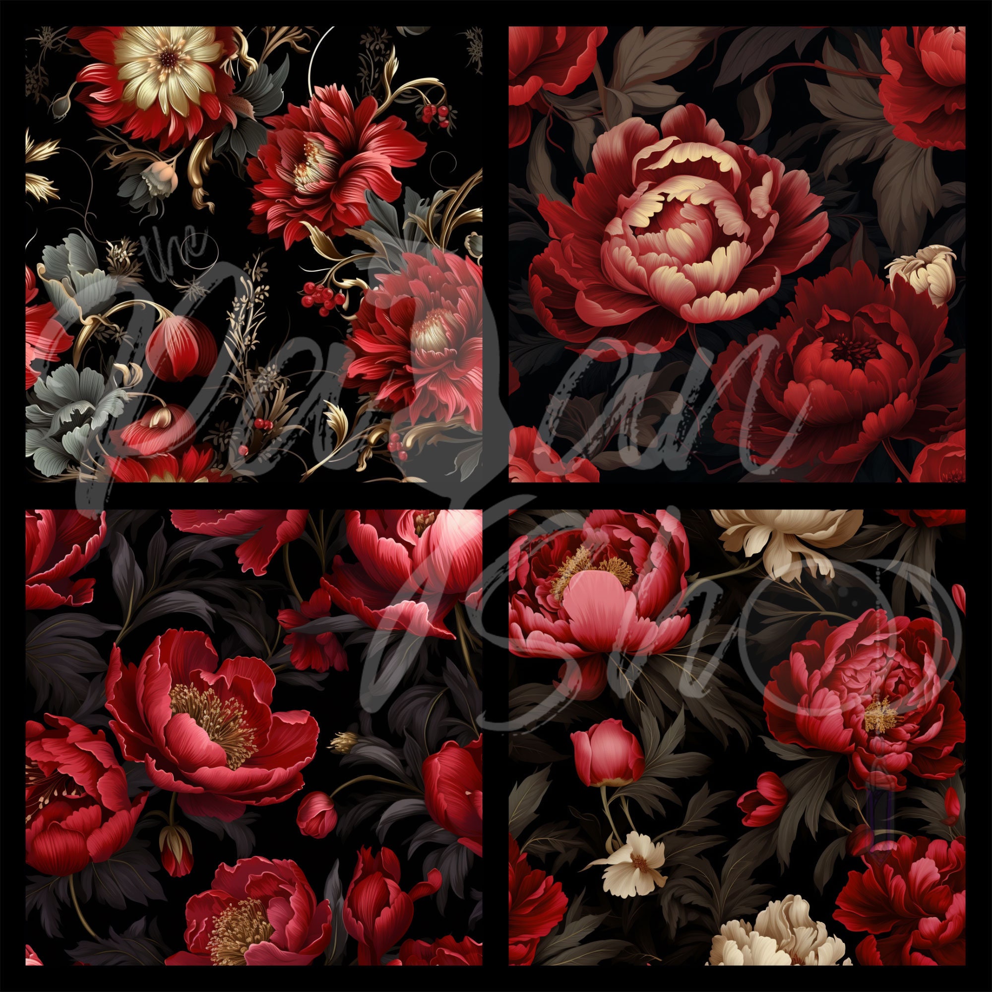 16 Southern Gothic Flower Seamless Pattern Includes PAT File Scrapbook ...