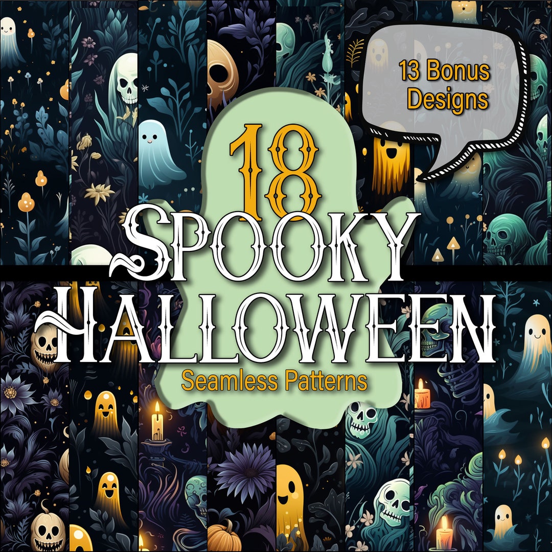 18 Spooky Halloween Folk Art Seamless Pattern Includes PAT File ...