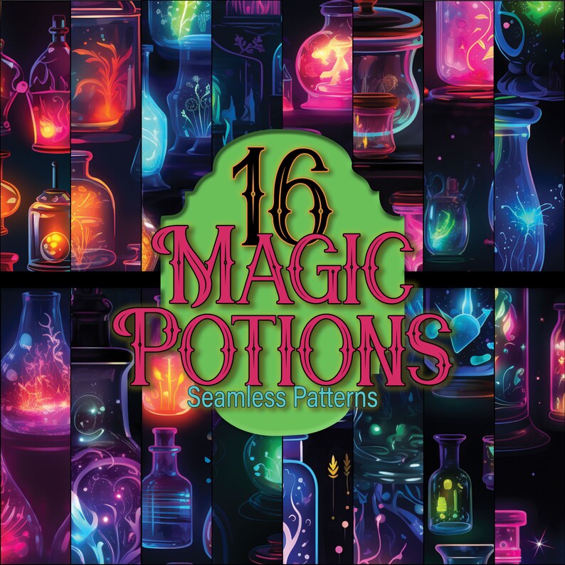 16 Neon Magical Potions Seamless Pattern Includes PAT File Scrapbook ...