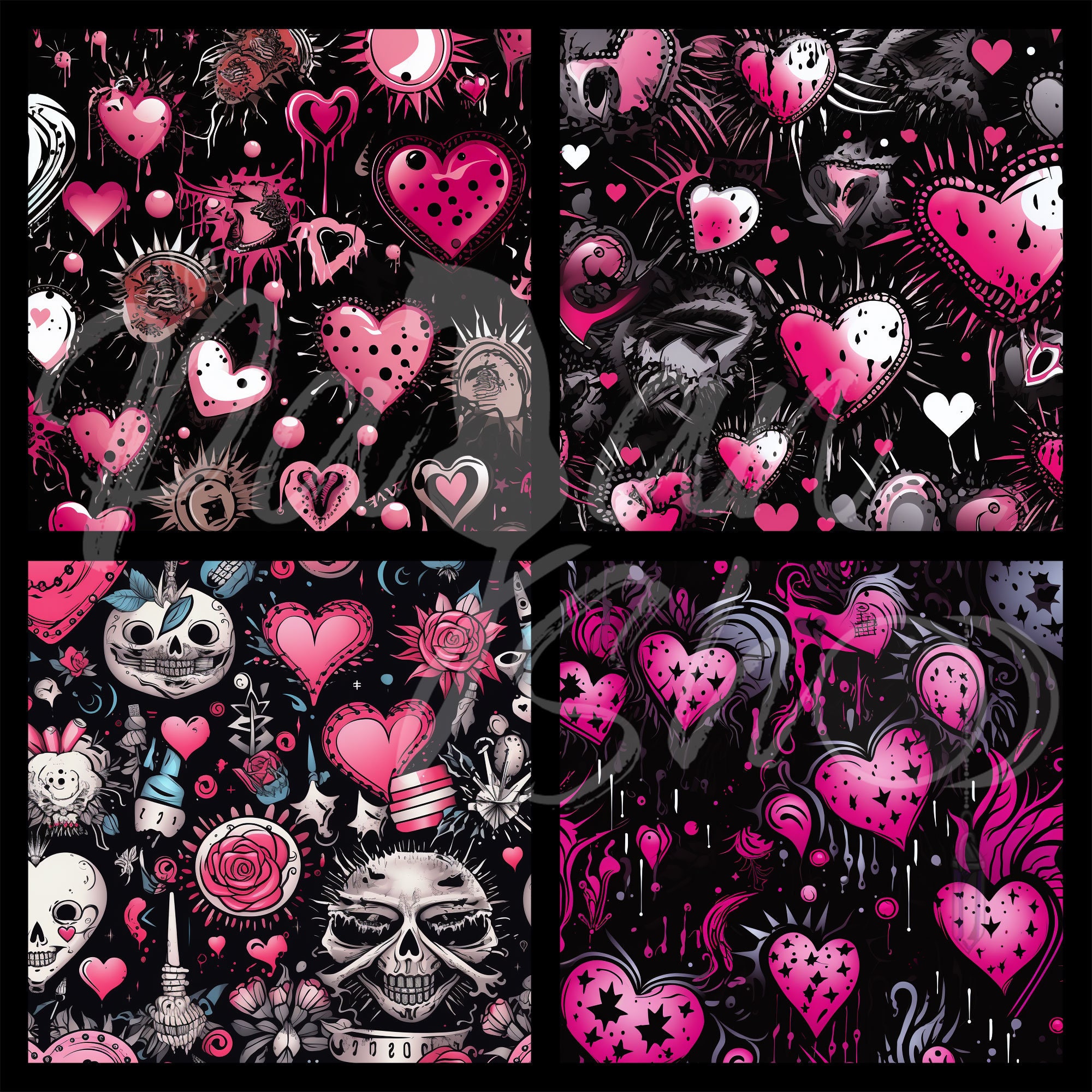 Pink Punk Valentine's Day Seamless Patterns: Scrapbook Paper (digital ...