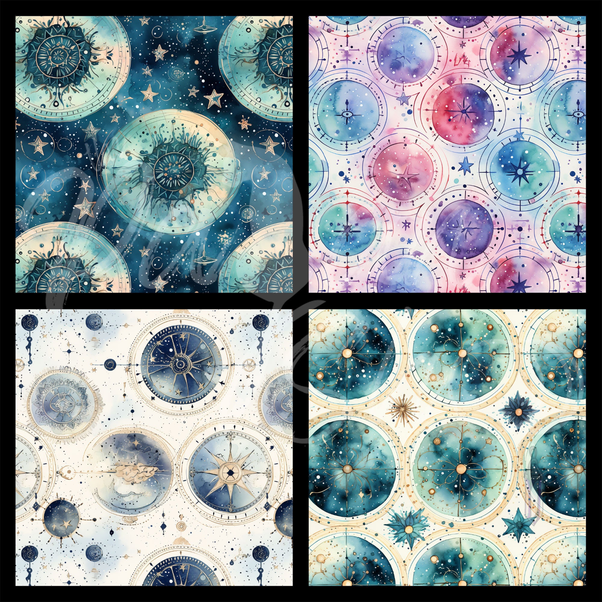 16 Zodiac Celestial Watercolor Seamless Pattern Includes PAT File ...