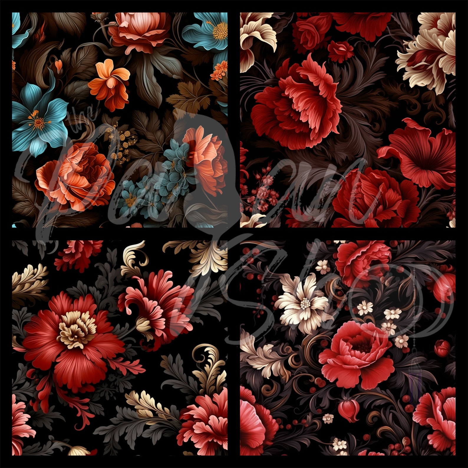 16 Southern Gothic Flower Seamless Pattern Includes PAT File Scrapbook ...
