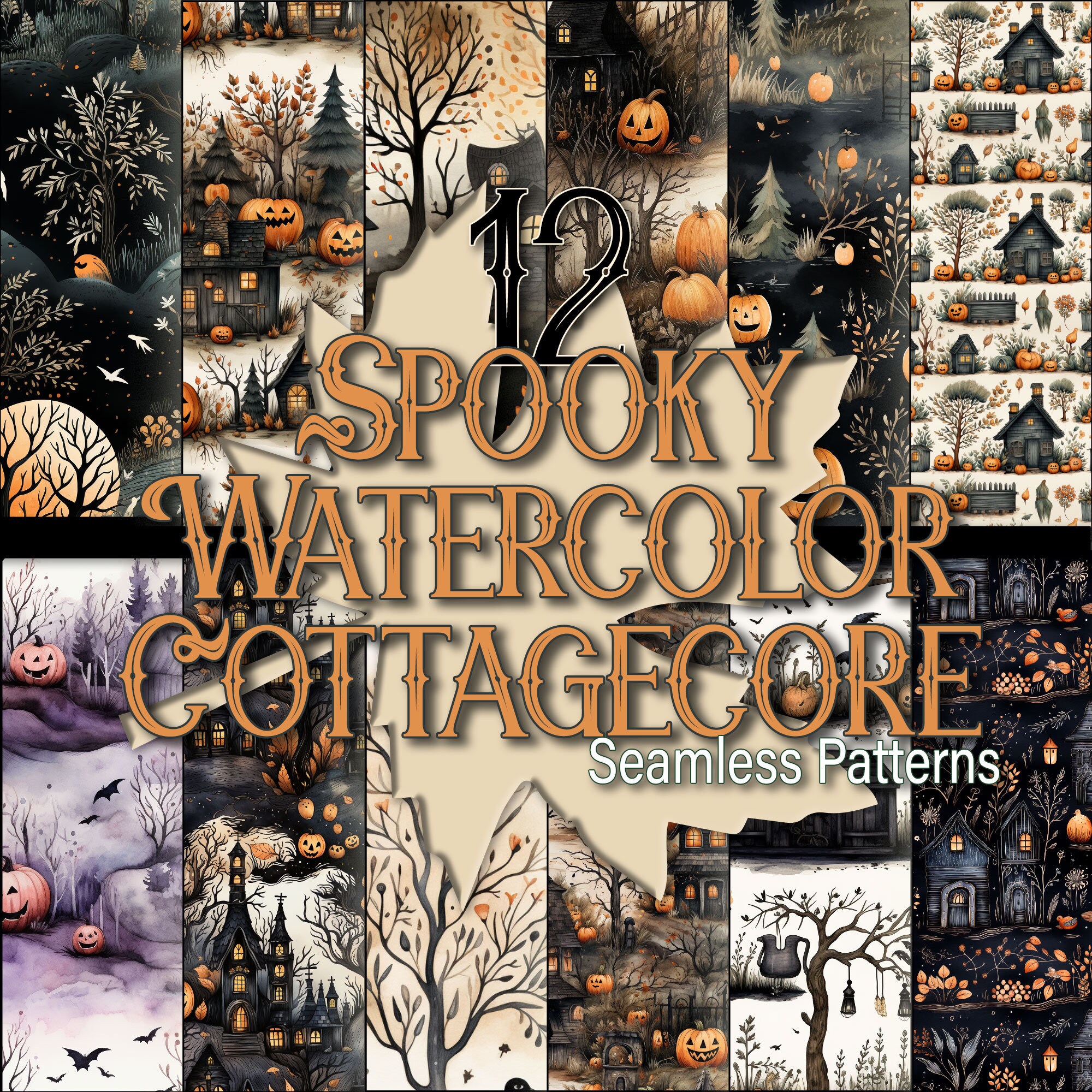 12 Fall Spooky Cottagecore Seamless Pattern Pack Includes PAT File ...