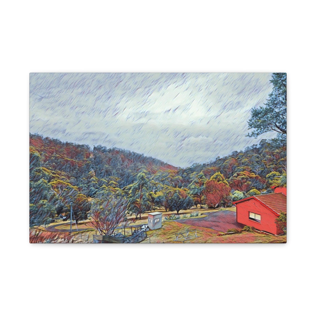 Mt Rumney Forest Red Building Landscape Art Photo Canvas - Etsy