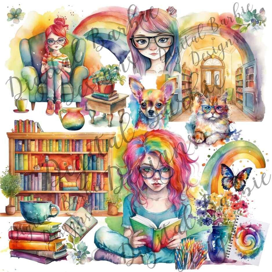 Clip Art Bundle,bookworm,rainbow,png , Book Lover, Reading,library ...