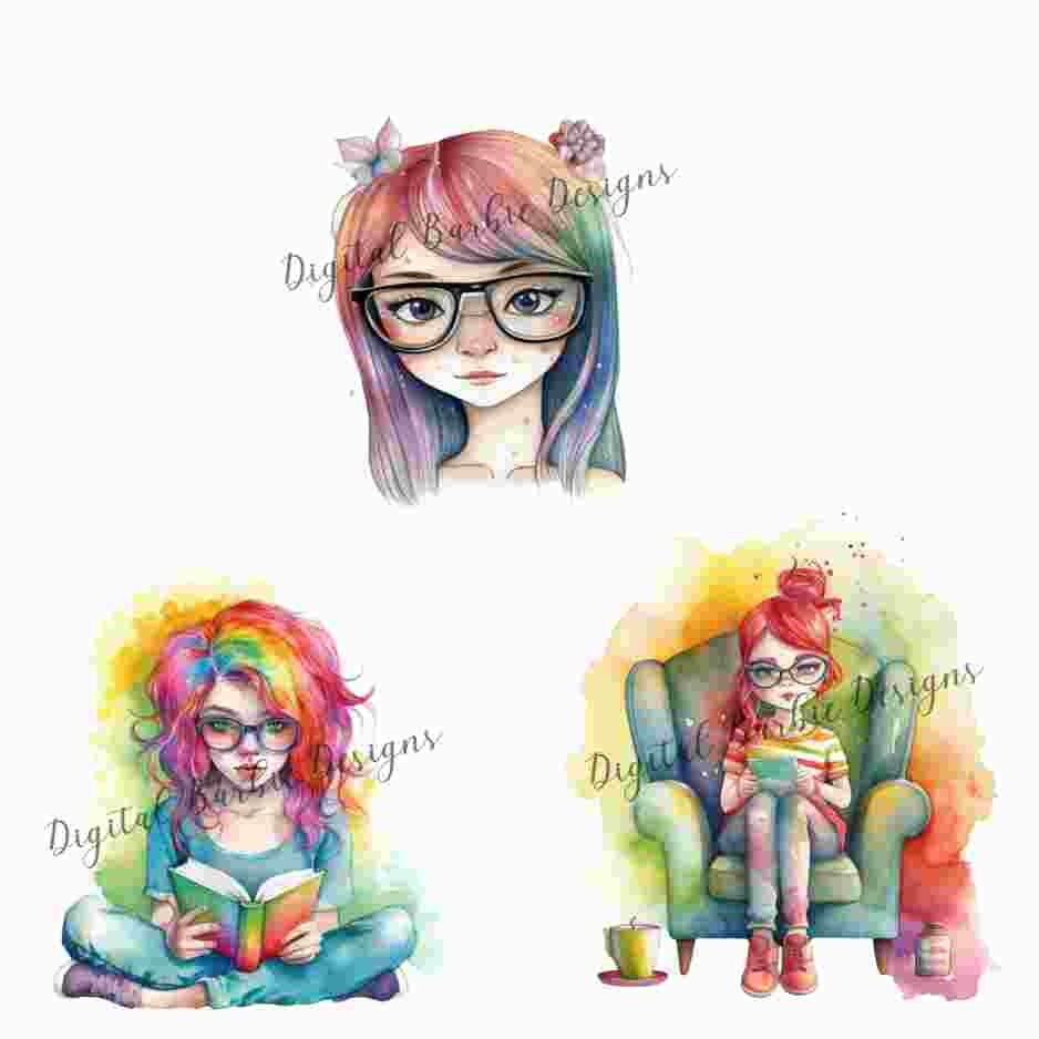 Clip Art Bundle,bookworm,rainbow,png , Book Lover, Reading,library ...
