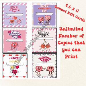 Retro-inspired Valentine's Day Printable Cards for Kids Classroom ...