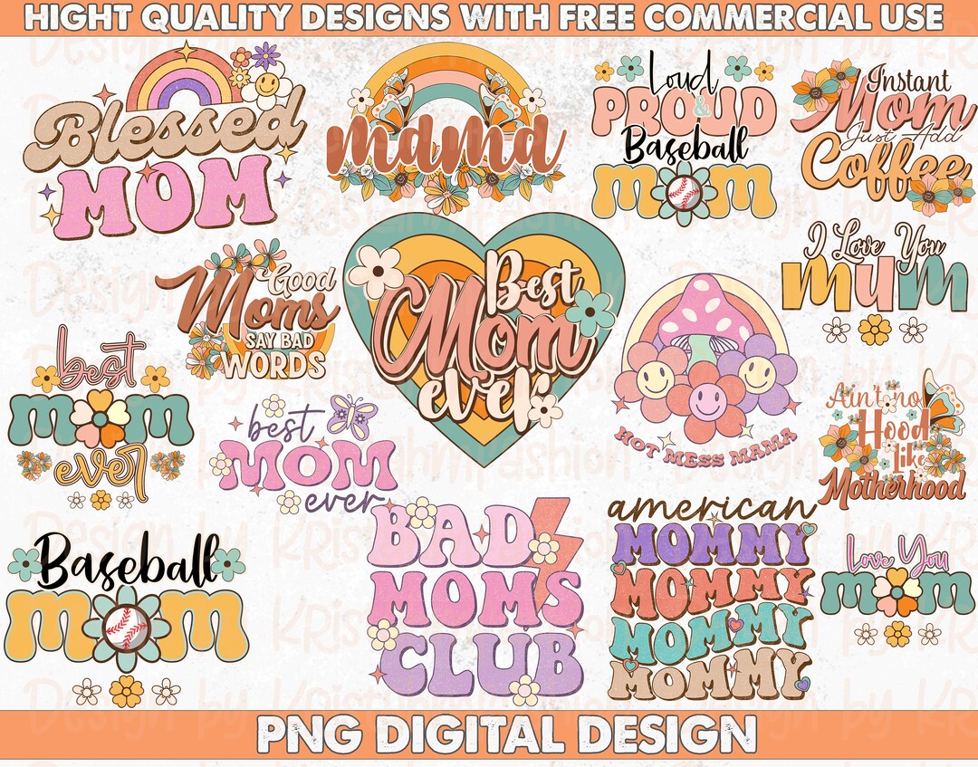 Mom T-shirt Design Bundle, Vintage Mama and Mom T-shirt Design Instant ...