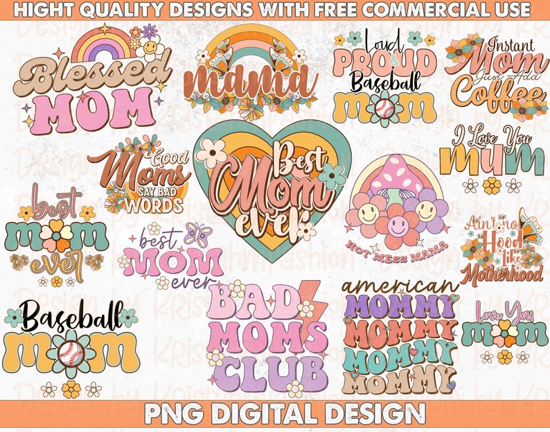 Mom T-shirt Design Bundle, Vintage Mama and Mom T-shirt Design Instant ...