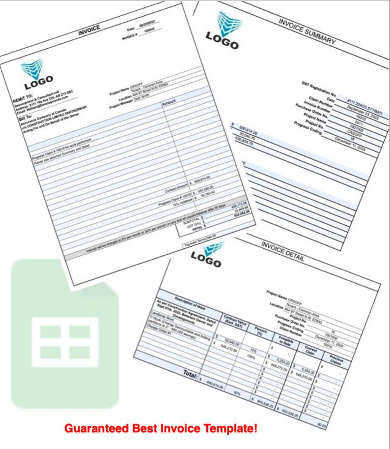 Invoice Template Spreadsheet,contractor Invoicing, Percent Complete ...