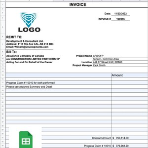 Invoice Template Spreadsheet,contractor Invoicing, Percent Complete ...