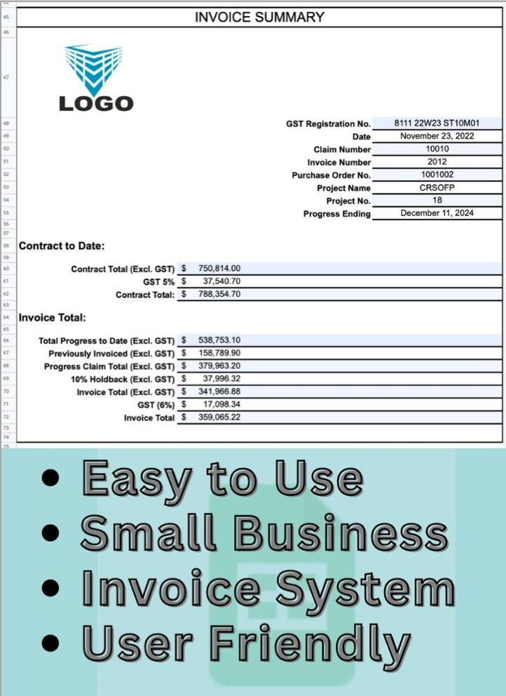 Invoice Template Spreadsheet,contractor Invoicing, Percent Complete ...